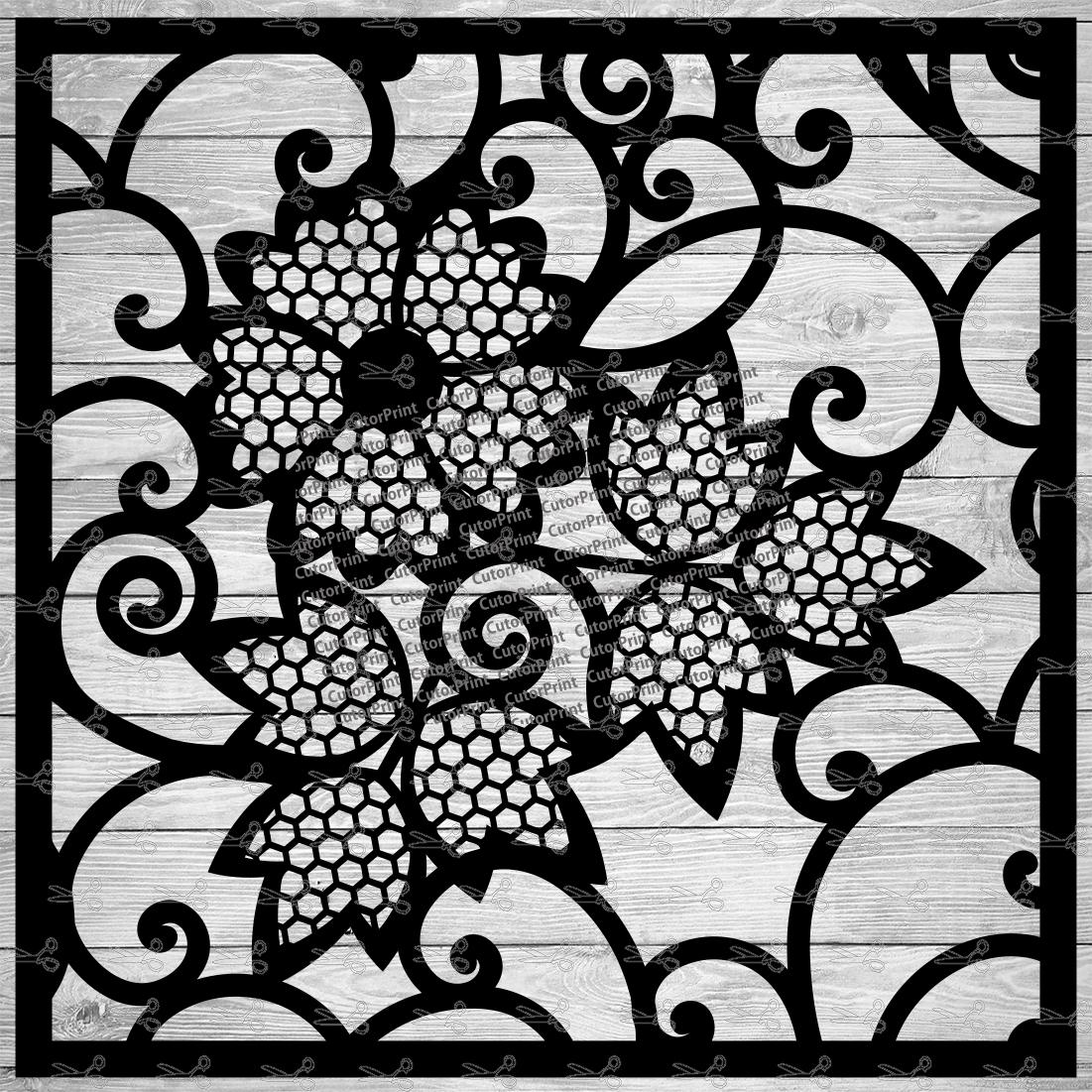 Floral Honeycomb Pattern Frame SVG,EPS & PNG Files - Digital Download ...